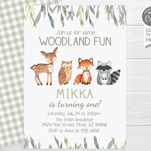 Woodand Animals Birthday Invitation Template, Forest Animals Birthday ...