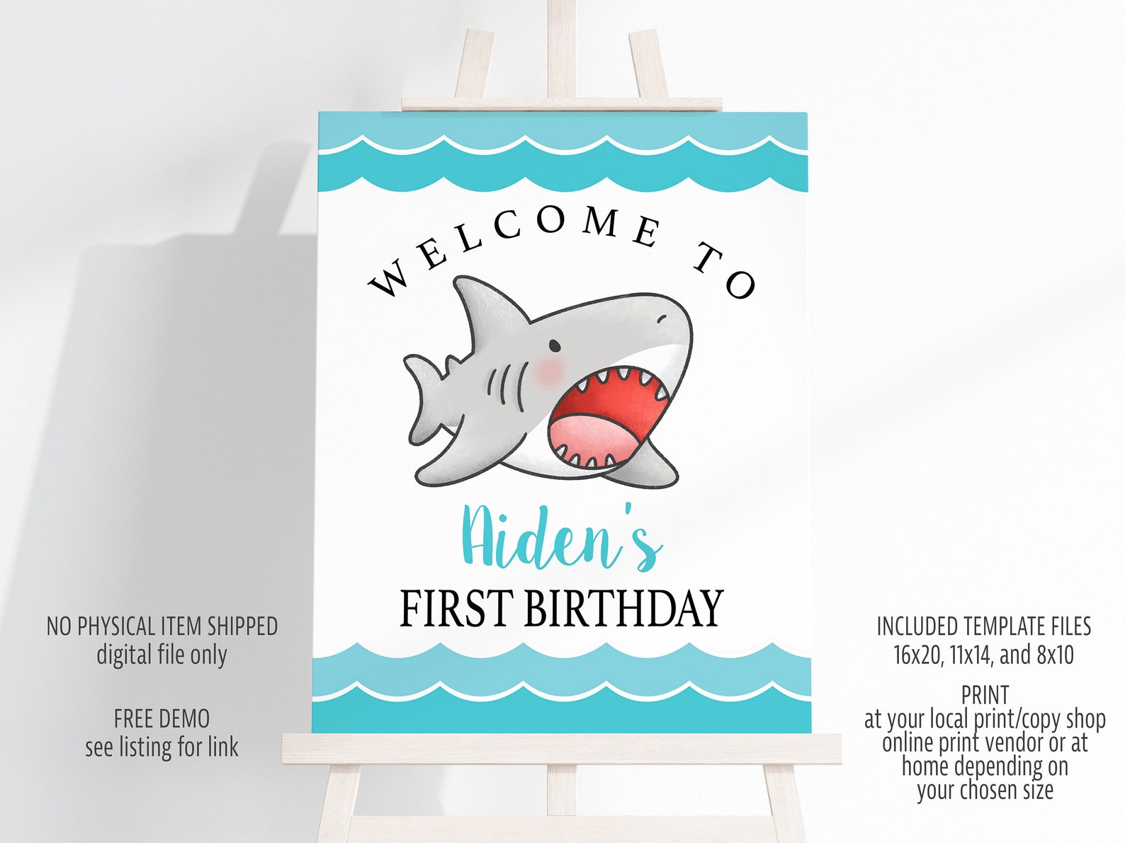Shark Welcome Sign Template, Editable Shark 8x10 , 11x14, or 16x20 Inch ...