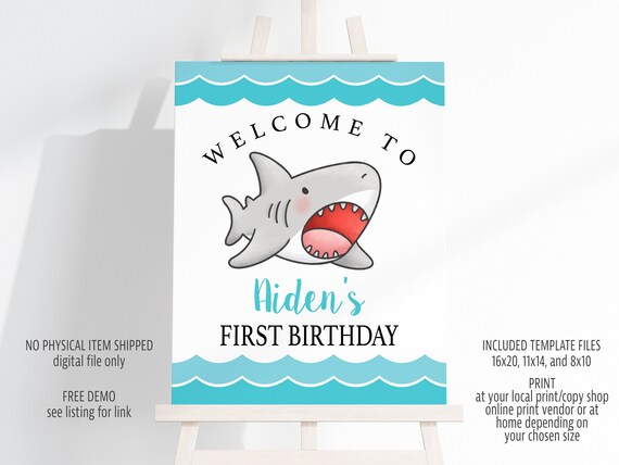 Shark Welcome Sign Template, Editable Shark 8x10 , 11x14, or 16x20 inch ...
