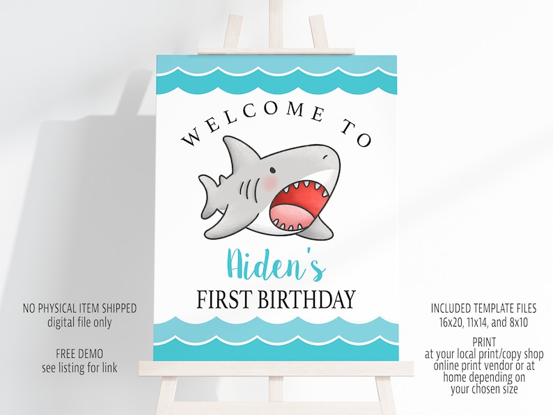 Shark Welcome Sign Template, Editable Shark 8x10 , 11x14, or 16x20 Inch ...