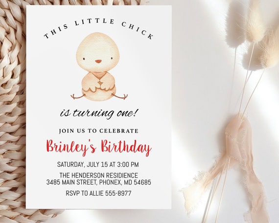 Chicken Birthday Invitation template, girl, editable, farm party invite ...