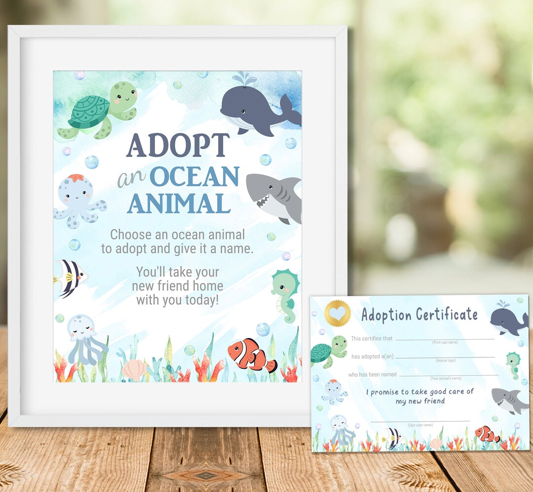 Adopt an Ocean Animal Sign & Certificate (you-print Digital Download ...