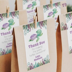 Purple Turtle Favor Tags Template, Editable, Digital You-print Hang Tag ...