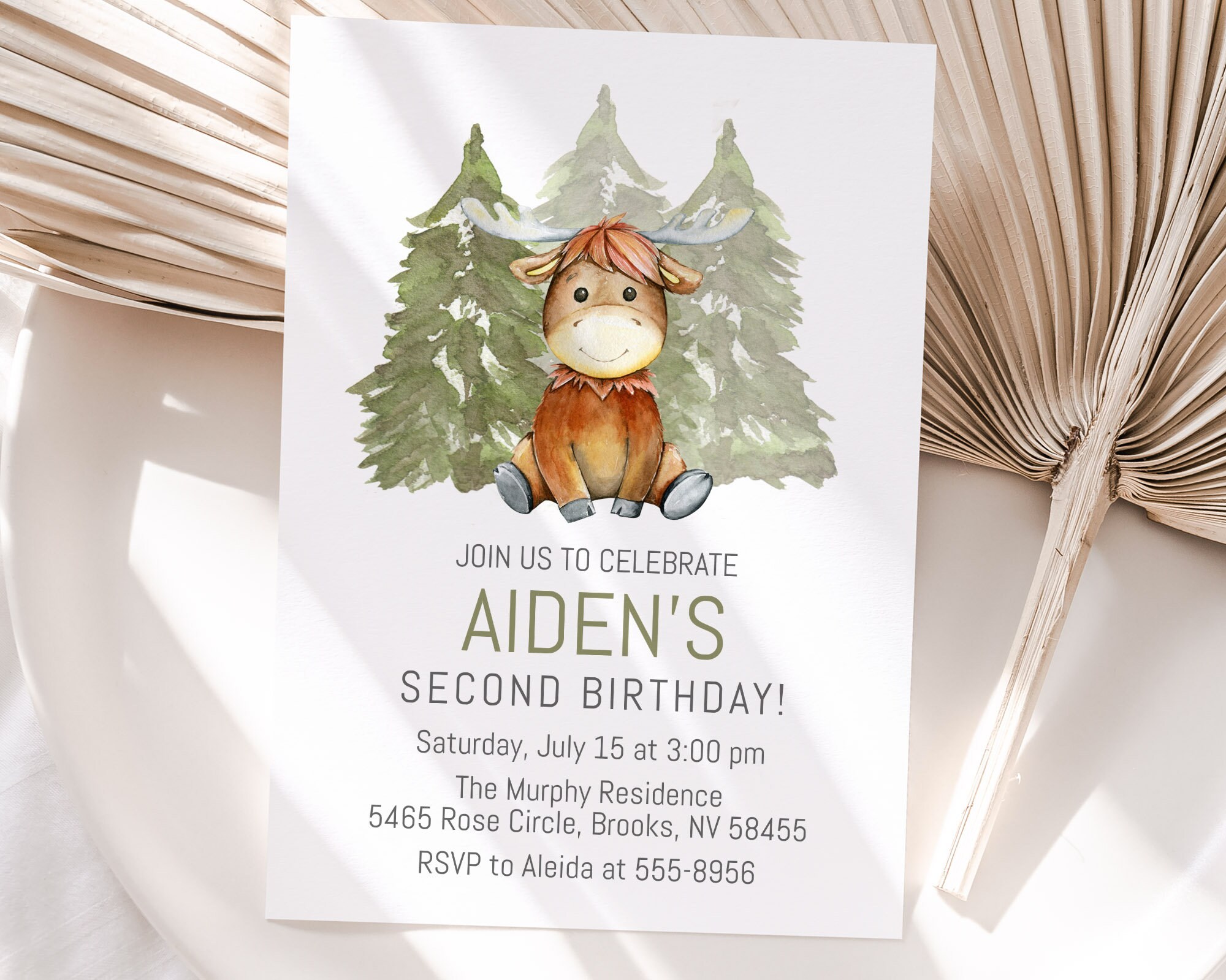 Woodand Animals Moose Birthday Invitation Template, Forest Editable ...
