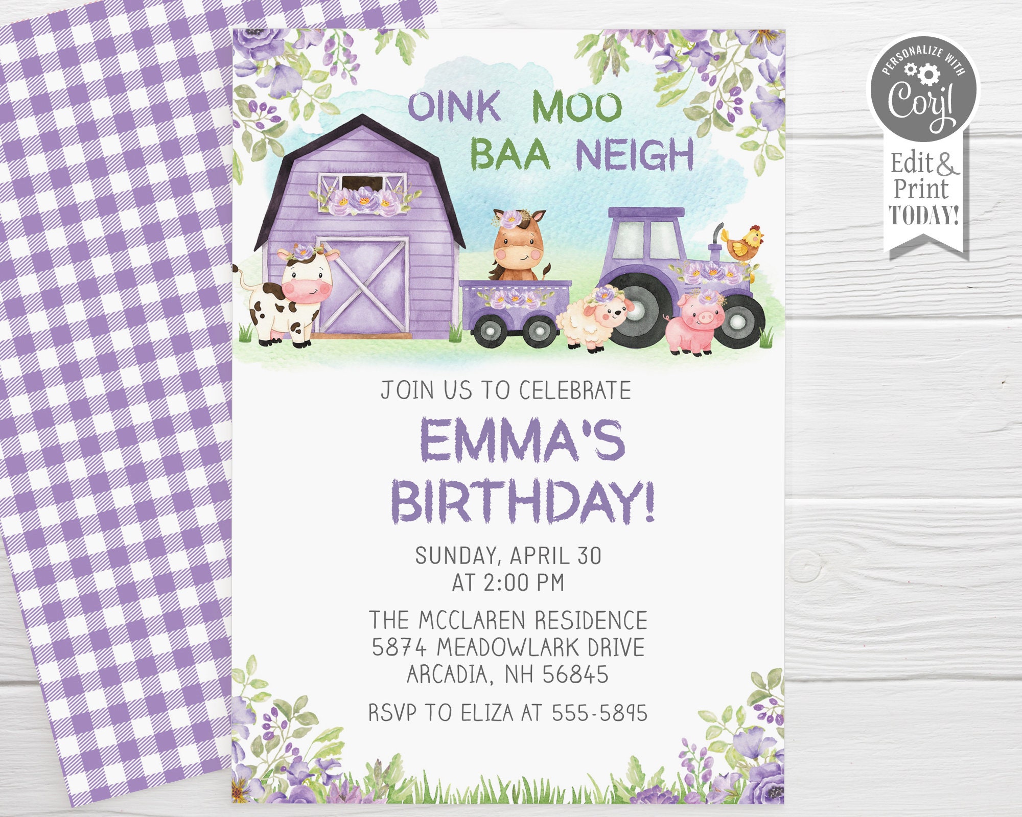Farm Birthday Invitation Template Oink Neigh Baa Moo Girl - Etsy