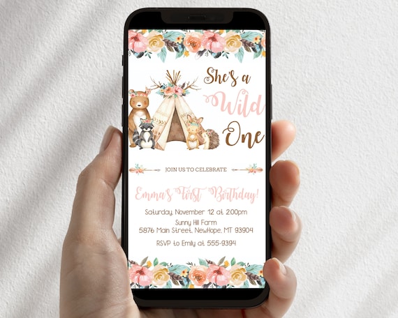 Editable Woodland Animals Teepee Birthday Invitation, Textable Birthday ...