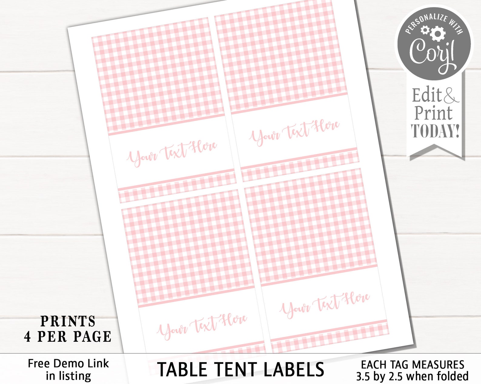 Pink Table Tent Label, Food Label, Pink Gingham, Editable Table Tent ...