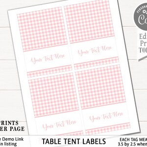 Pink Table Tent Label, Food Label, Pink Gingham, Editable Table Tent ...