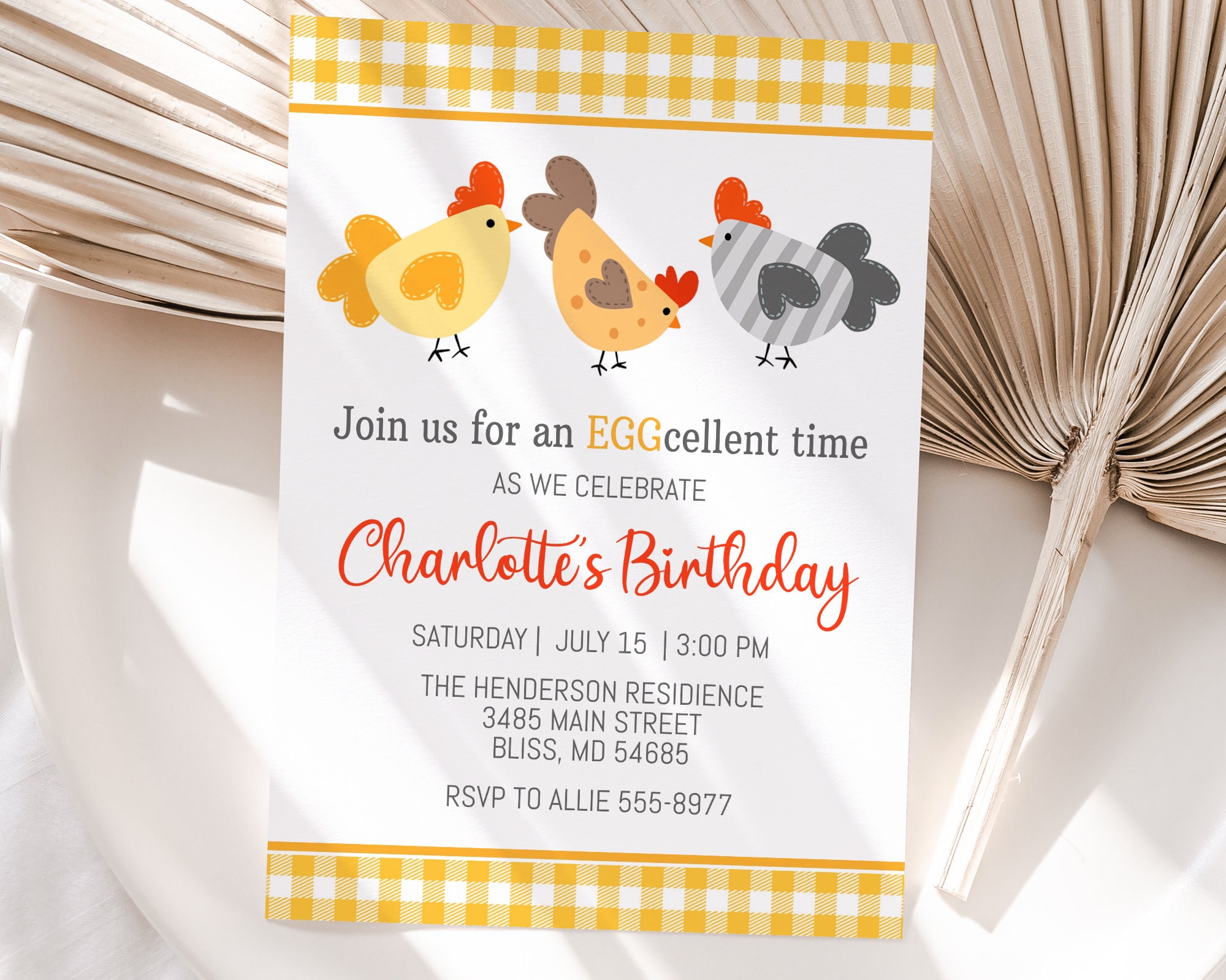 Chicken Birthday Invitation Egg-cellent Time Girl Editable - Etsy