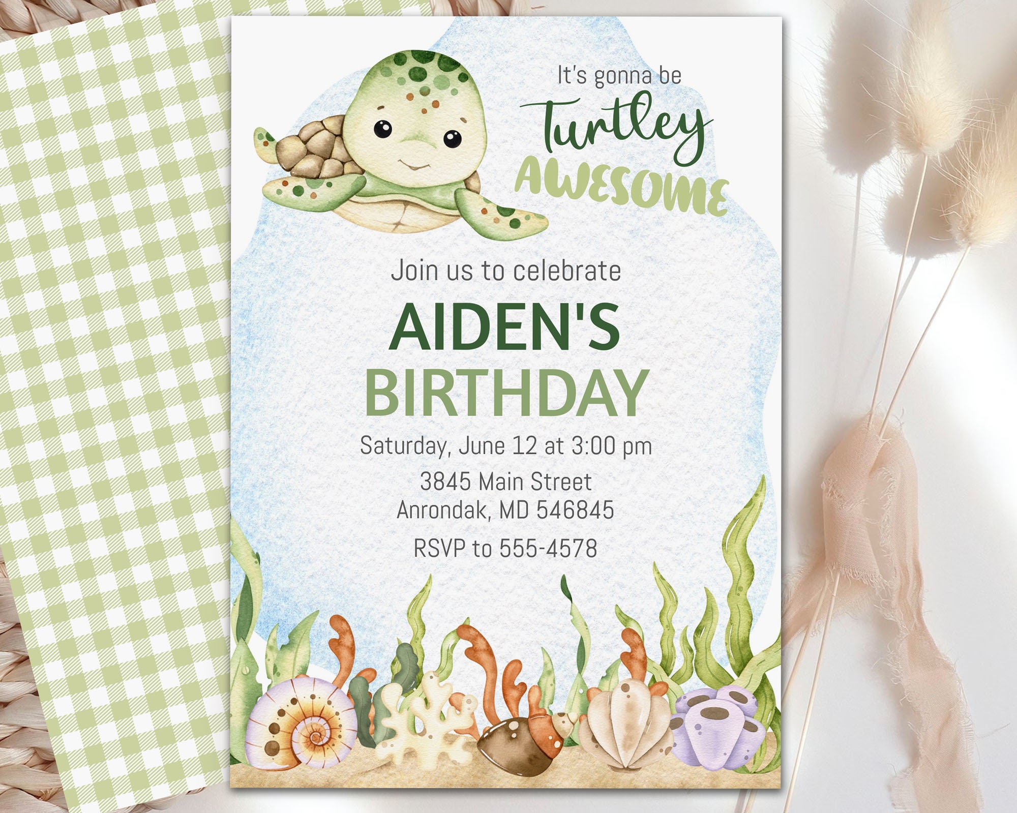 Turtle Birthday Invitation, Editable, Turtley Awesome, Under the Sea ...