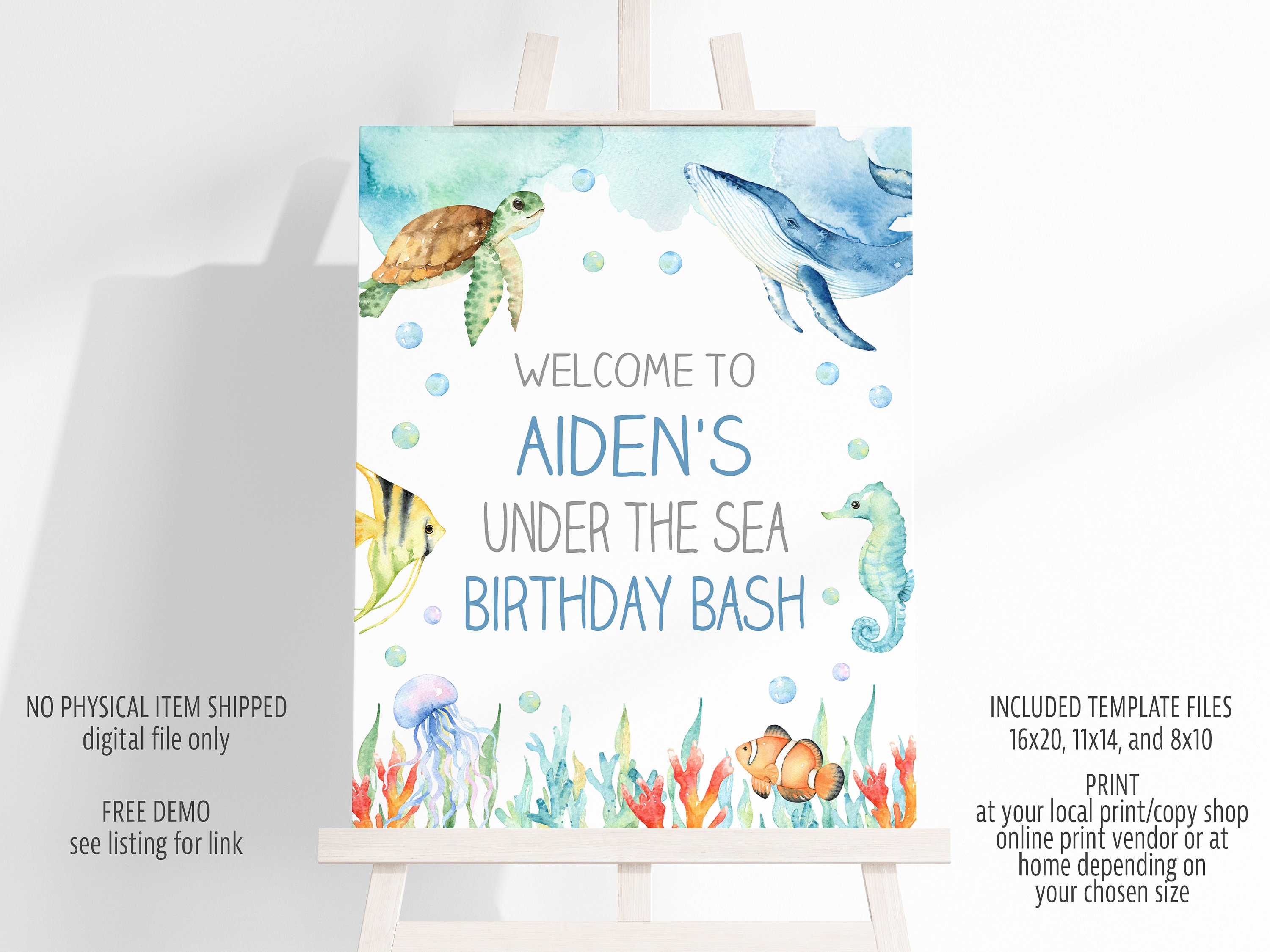 Ocean Animals Welcome Sign Template Sizes 8x10, 11x14, 16x20, Editable ...