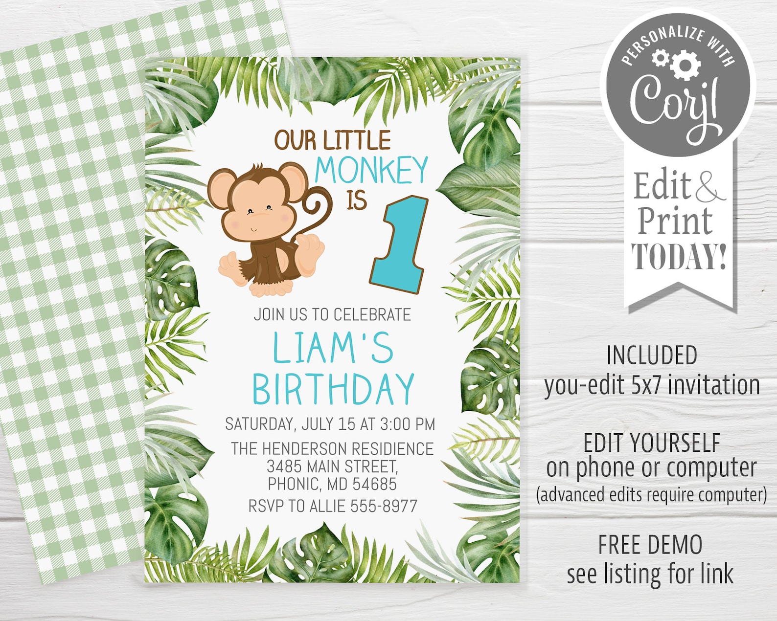 Monkey Birthday Invitation Editable Our Little Monkey Boy - Etsy