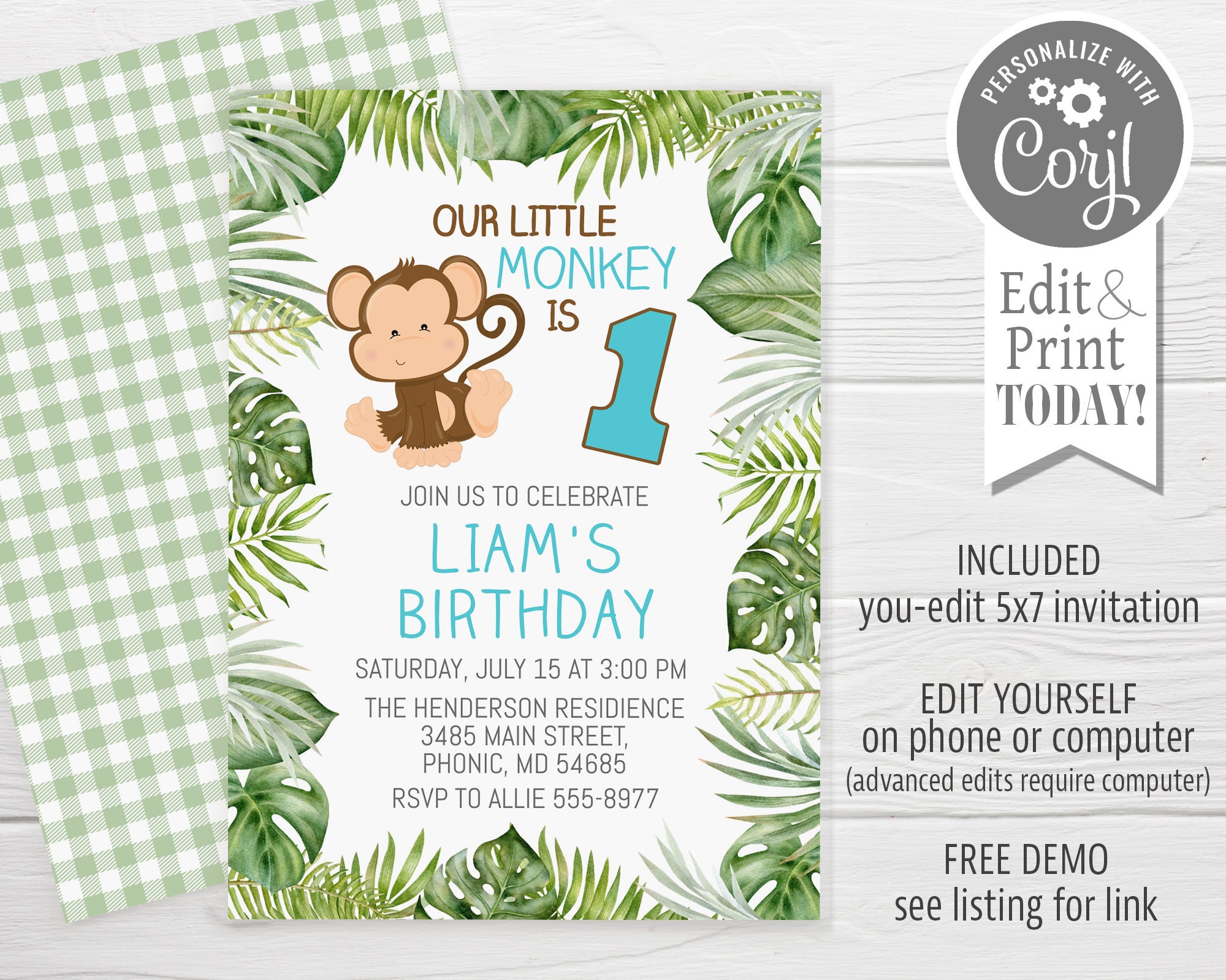 Monkey Birthday Invitation, Editable, Our Little Monkey Boy, Edit With ...