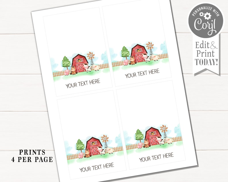 Farm Animals Food Label Tent, Barnyard Placecard (digital Download) - Etsy