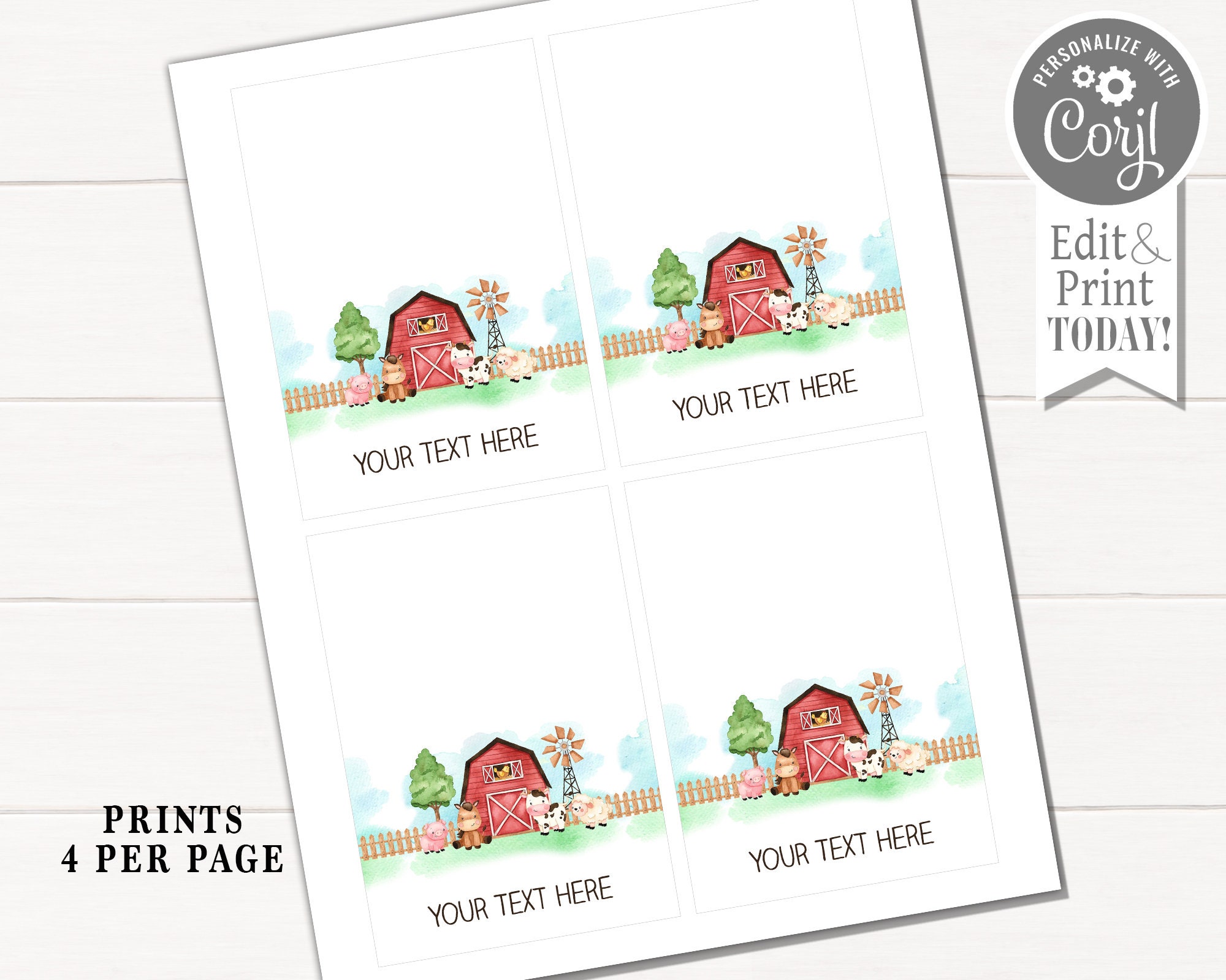 Farm Animals Table Tent Label, Food Label, Placecard Tent, Barnyard ...