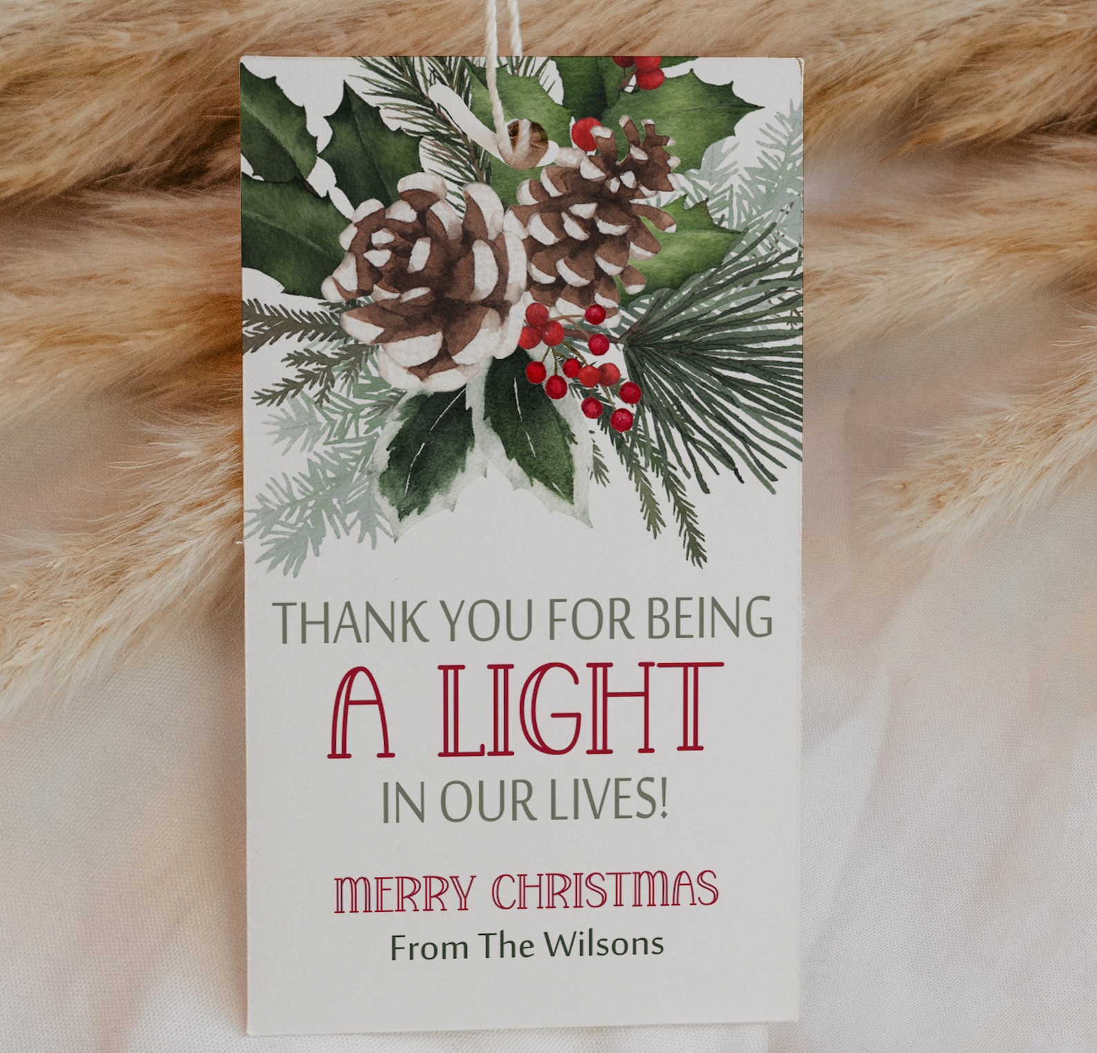 Editable Christmas Candle Gift Tags, Pine Cone & Holly (digital ...