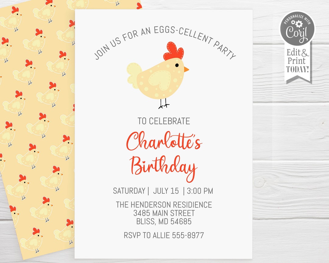 Chicken Birthday Invitation, Cluck Cluck, Girl, Editable, Farm Party ...