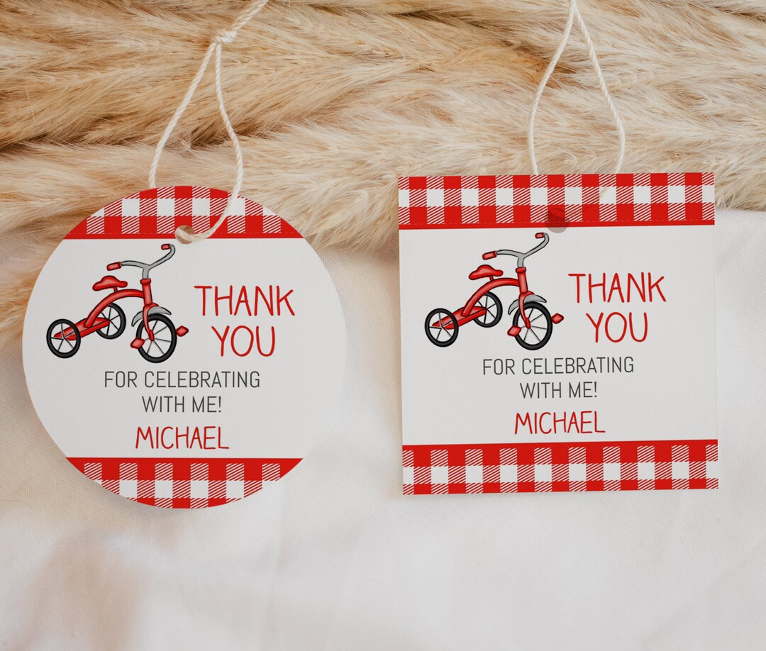 Tricycle Favor Tags Template, Editable, 2 Inch Circle and Square ...
