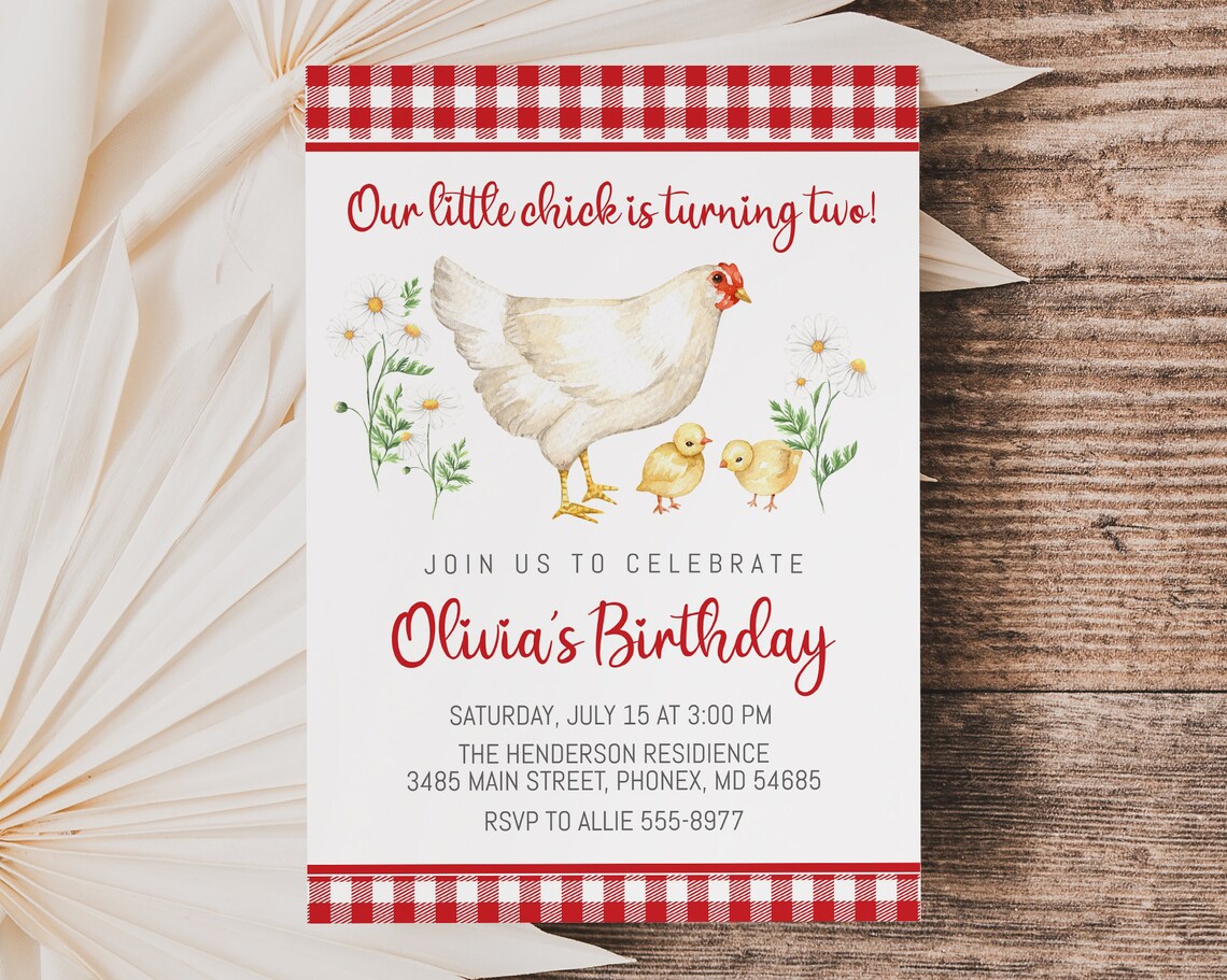 Chicken Birthday Invitation Template Daisy Flowers Girl Our - Etsy