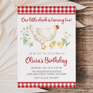 Chicken Birthday Invitation Template, Daisy Flowers, Girl, Our Little ...