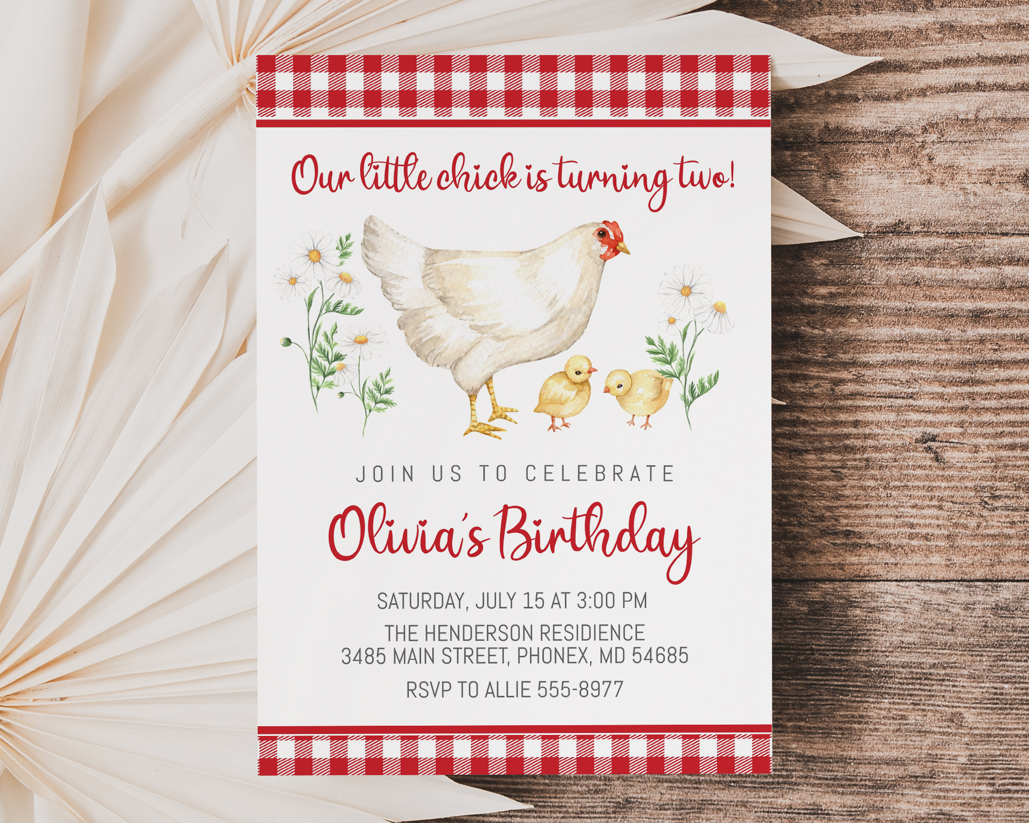 Chicken Birthday Invitation Template Daisy Flowers Girl Our - Etsy