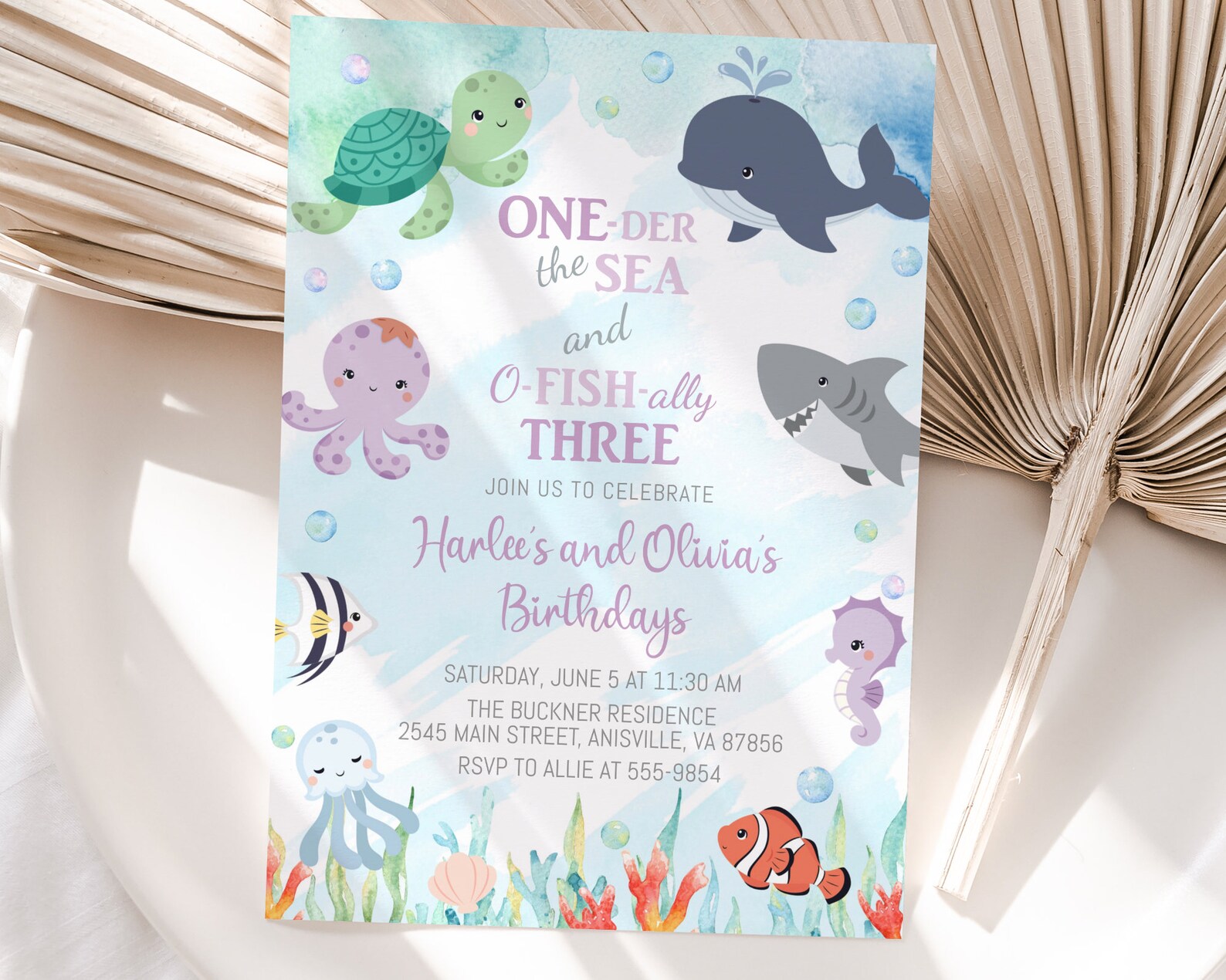 Dual Ocean Party Invitation Template, Editable, Oneder the Sea and ...