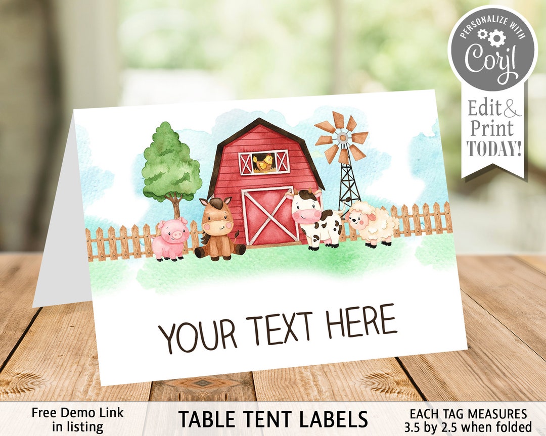 Farm Animals Table Tent Label, Food Label, Placecard Tent, Barnyard ...