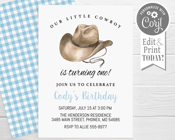 Cowboy Birthday Invitation, Editable, Our Little Cowboy Invitation ...