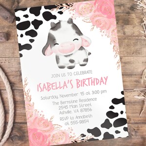 Cow Birthday Invitation Template, Editable Birthday Invitation, Cute ...