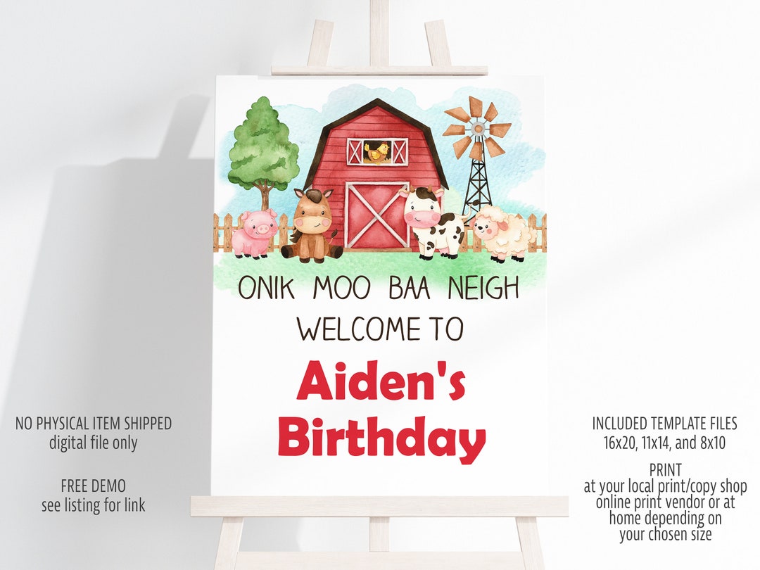Farm Animals Welcome Sign Templates in 8x10, 11x14, 16x20, Editable ...