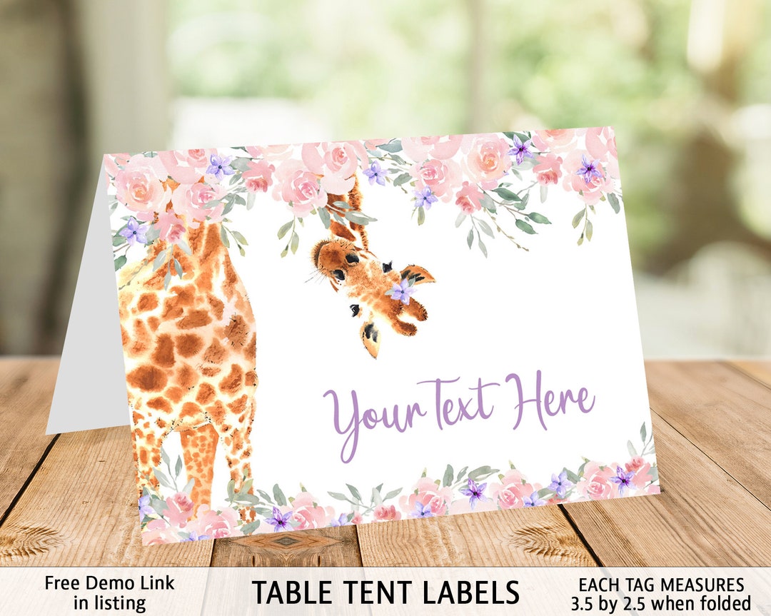 Giraffe Table Tent Label, Cute Giraffe, Food Label, Editable Table Tent ...