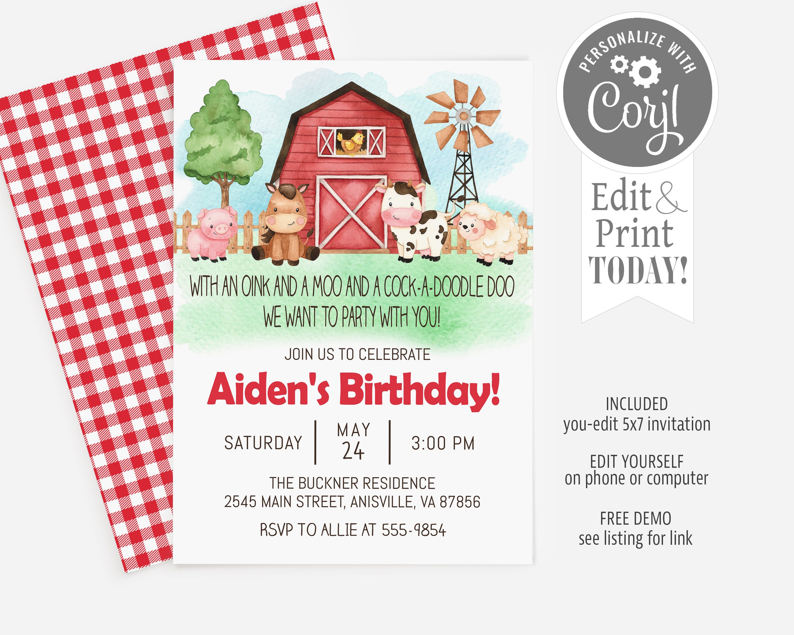 Barnyard Party Package, Editable Party Bundle With Barnyard Animals - Etsy