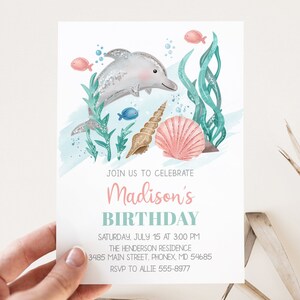 Dolphin Birthday Invitation Template: Editable Girl Ocean Party ...