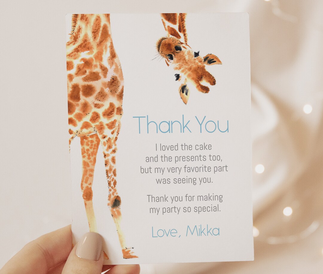Giraffe Thank You Note, Blue Boy, Editable, Thank You Card, Photo Non ...