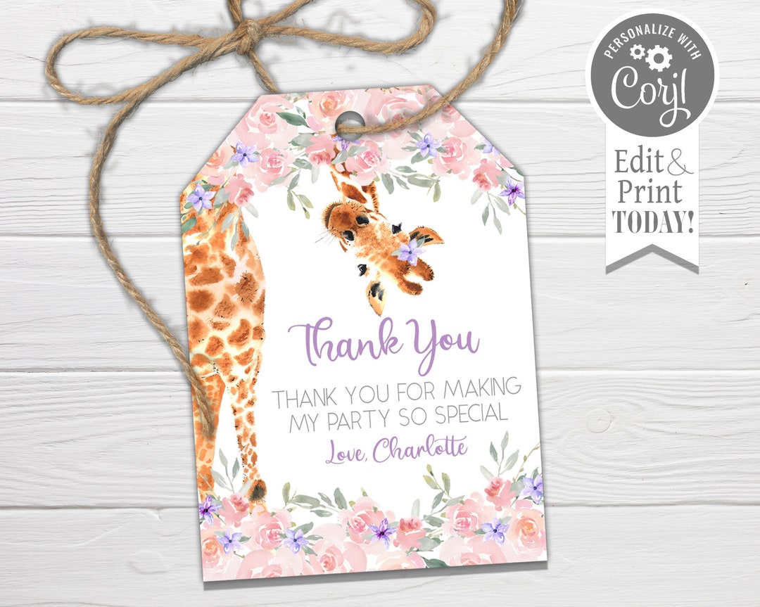 Giraffe Favor Tag Template, Editable, Giraffe Birthday Hang Tag, Thank ...
