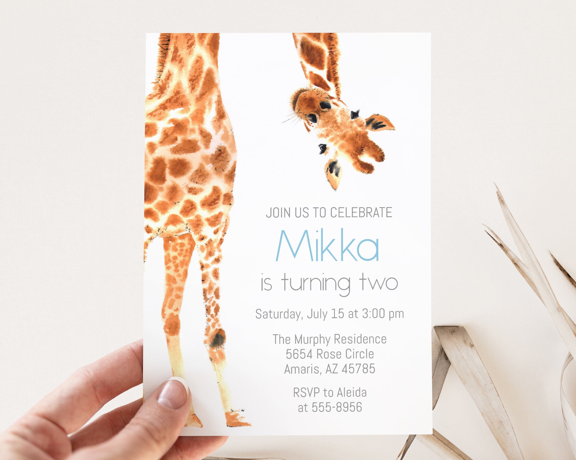 Invitación de cumpleaños de jirafa jirafa Blue Boy editable - Etsy España