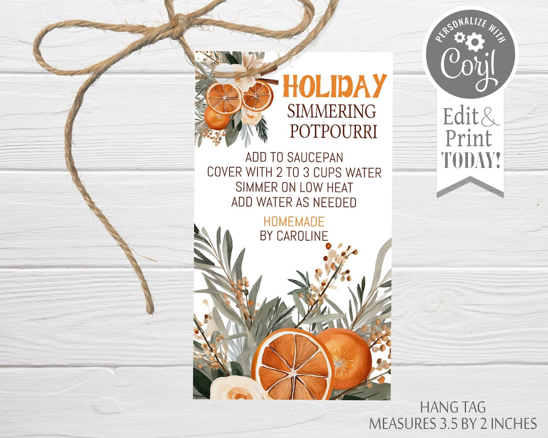 Simmering Potpourri Holiday Gift Tags Template, Editable,digital You ...