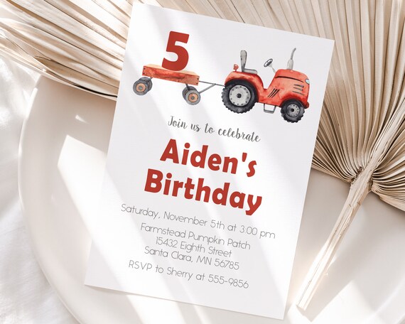 Tractor Birthday Invitation, editable, Red tractor Invitation, farm ...