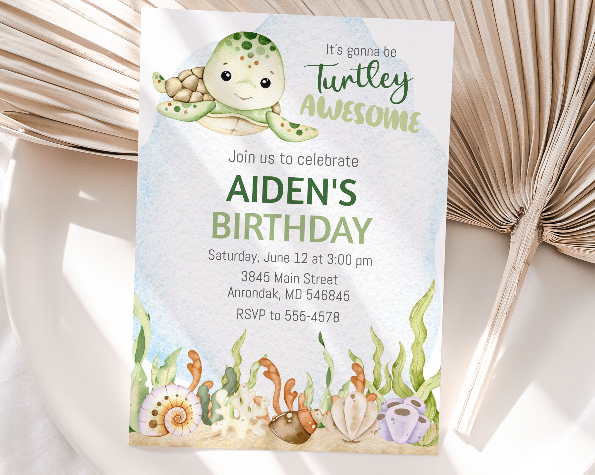 Turtle Birthday Invitation, Editable, Turtley Awesome, Under the Sea ...