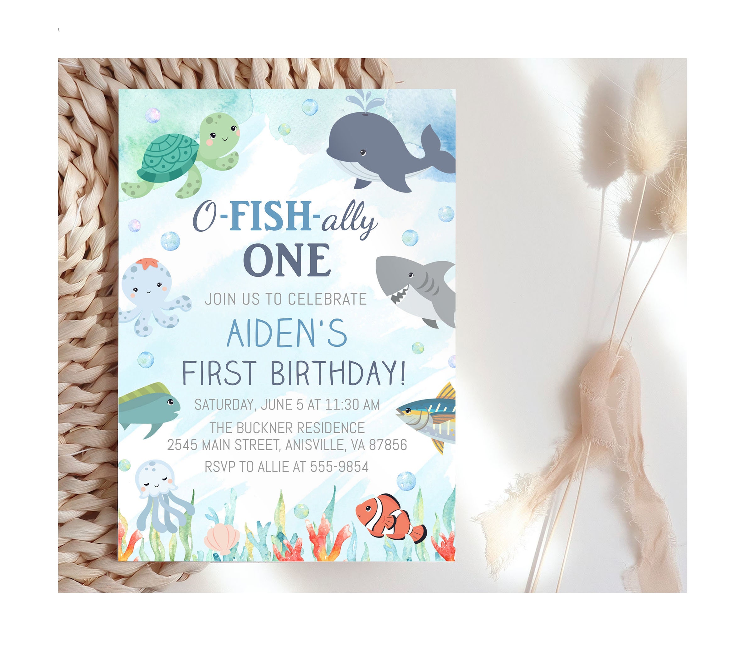 O-fish-ally One Birthday Invitation, Template Ocean Animals, Game Fish ...