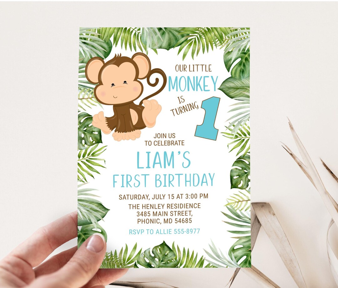 Monkey Birthday Invitation, Editable, Our Little Monkey Boy, Edit With ...