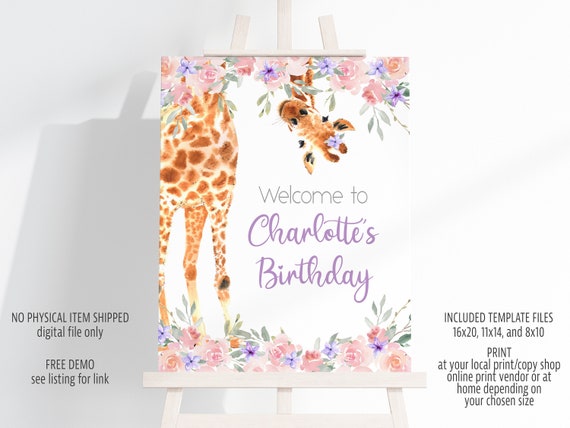 Giraffe Welcome Sign Template in 8x10, 11x14, an 16x20 inches Editable ...