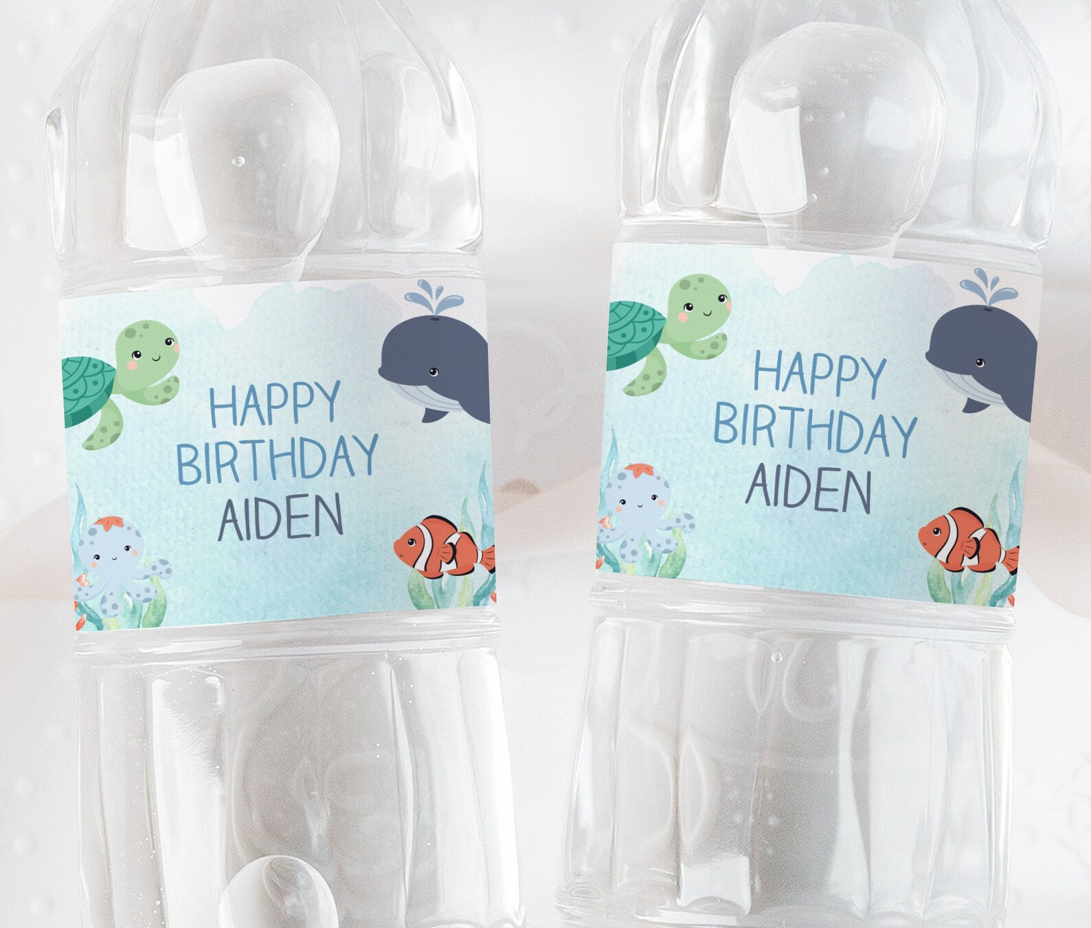 Ocean Water Bottle Wrap, Editable, Blue Ocean Animals, Water Bottle ...