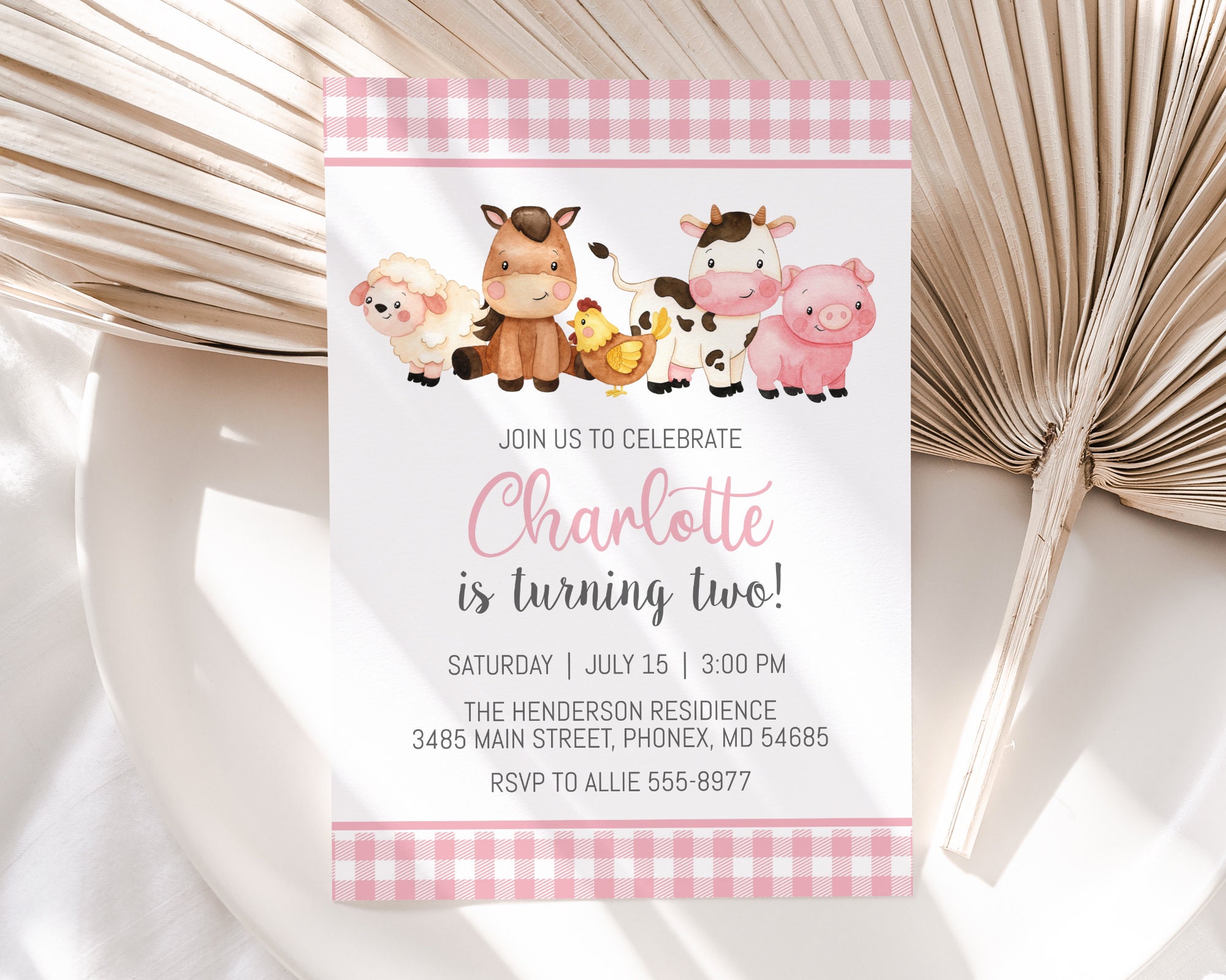 Farm Animals Birthday Invitation, Pink Barnyard, Editable Corjl ...