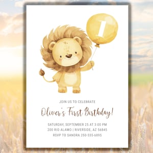 Lion Birthday Invitation for Lion Party, Boy Cute Lion First Birthday ...