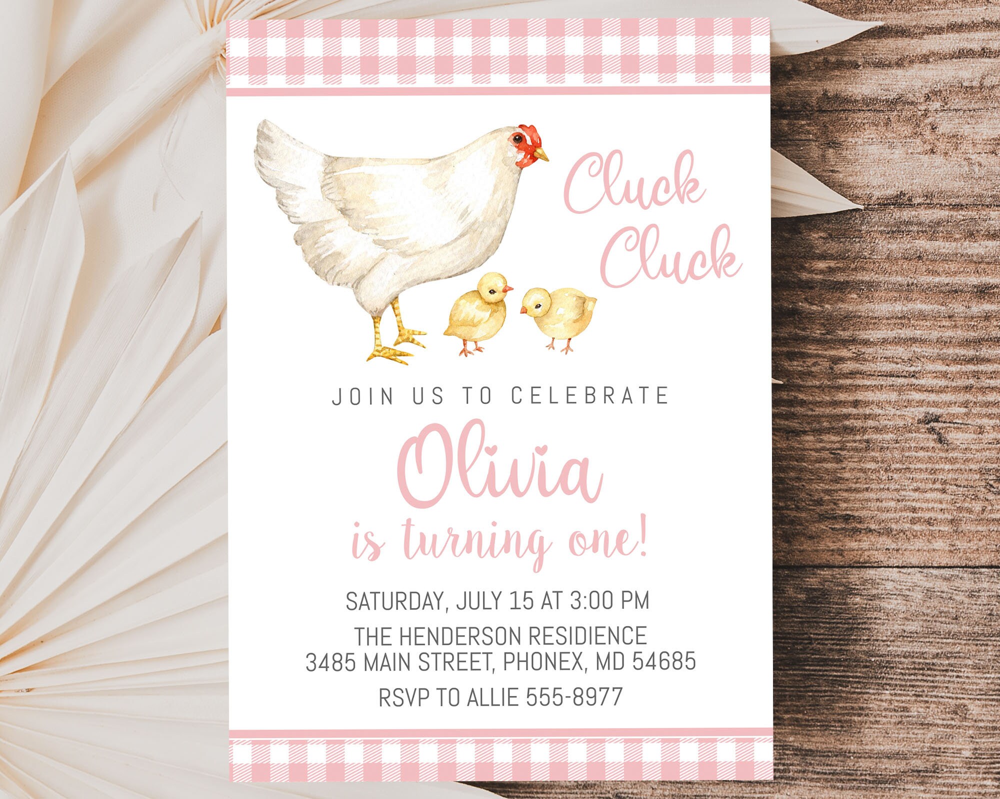 Chicken Birthday Invitation, Cluck Cluck, Pink Girl, Editable, Farm ...