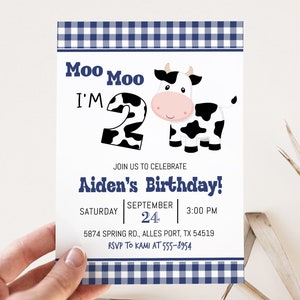 Cow Birthday Invitation for Boy Turning Two Editable Birthday ...