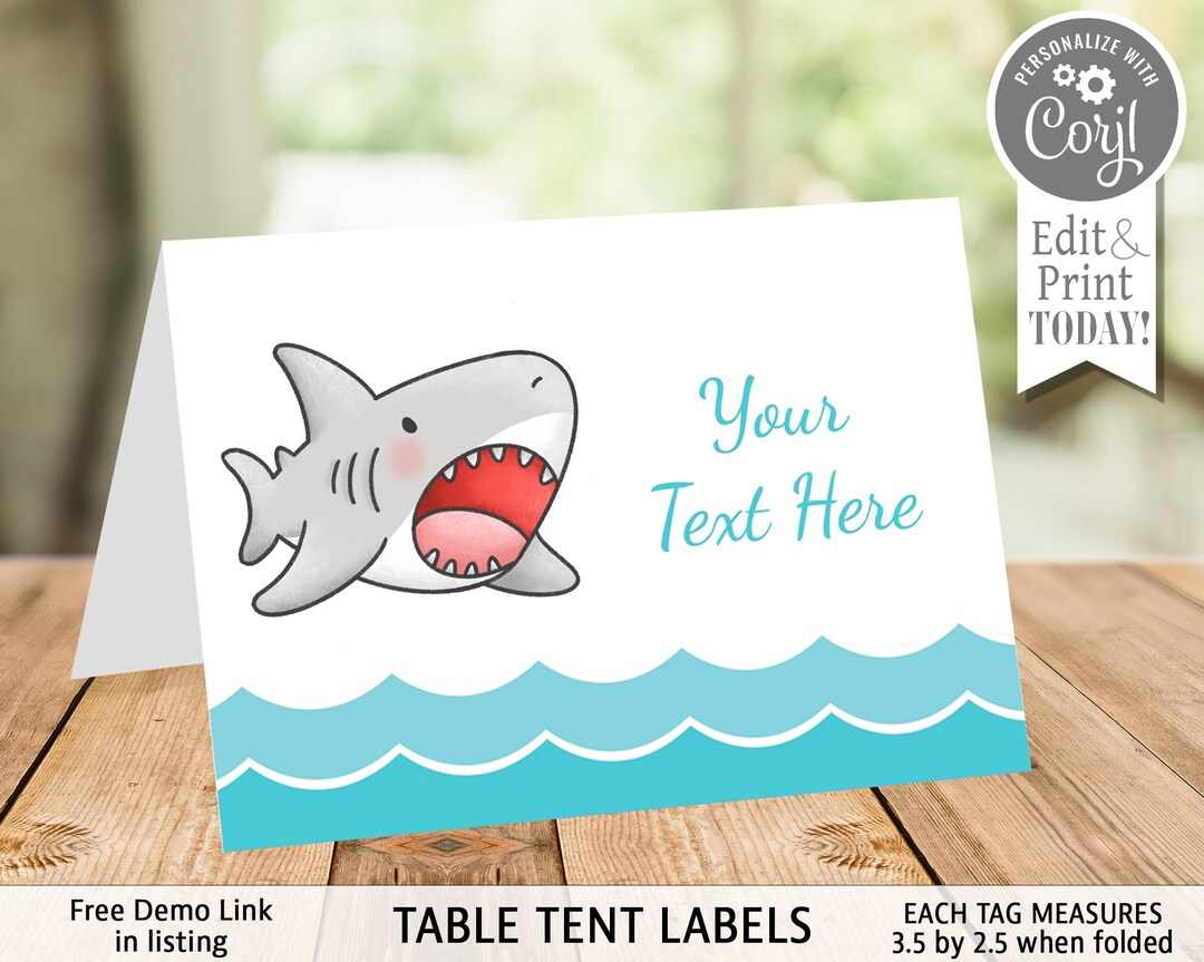 Cute Shark Table Tent Label, Shark Party, Food Tent, Boy, Food Label ...