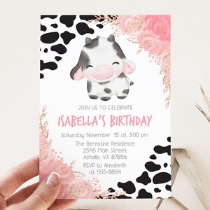 Cow Birthday Invitation Template, Editable Birthday Invitation, Cute ...