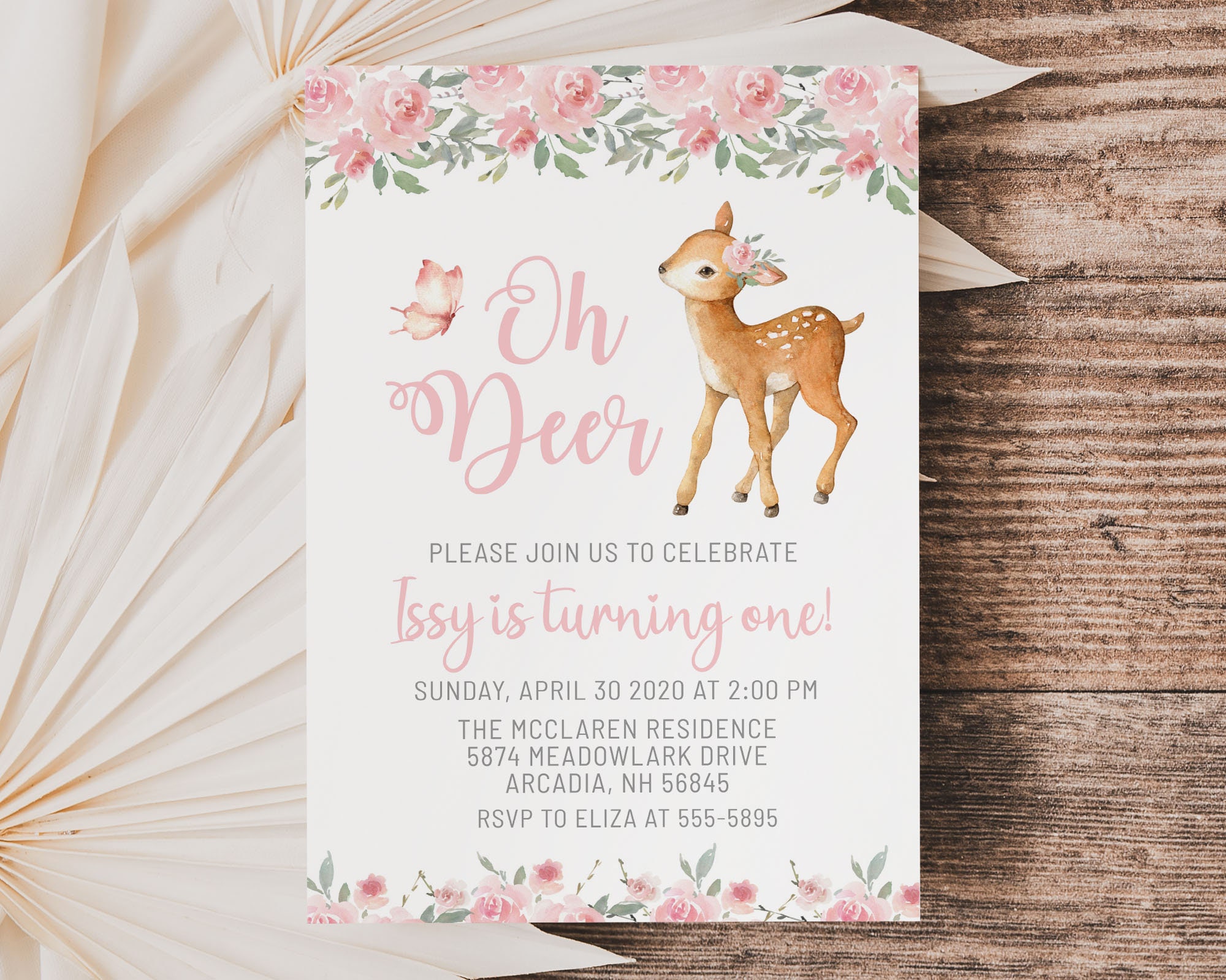 Deer Birthday Invitation Editable Oh Deer Turning One or Any Age Boho Chic Corjl Instant Download Etsy Ireland